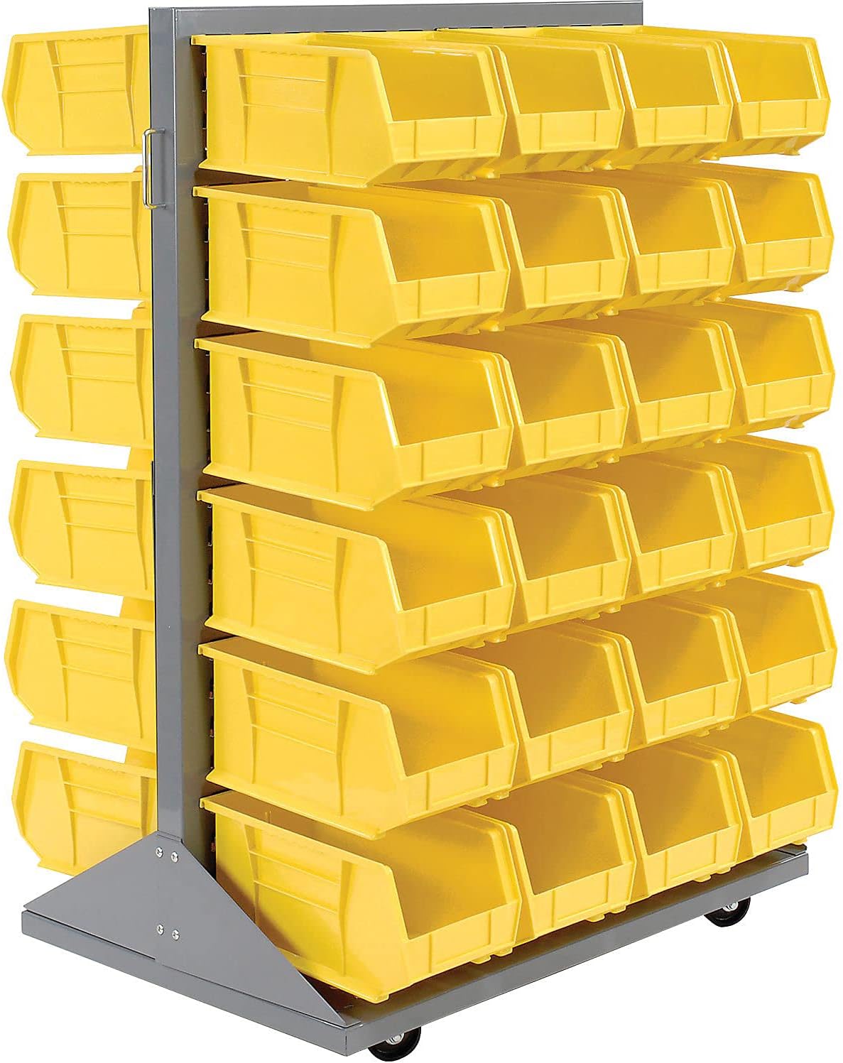 Global Industrial Double-Sided Mobile Rack with (48) Yellow Bins, 36x25 ...