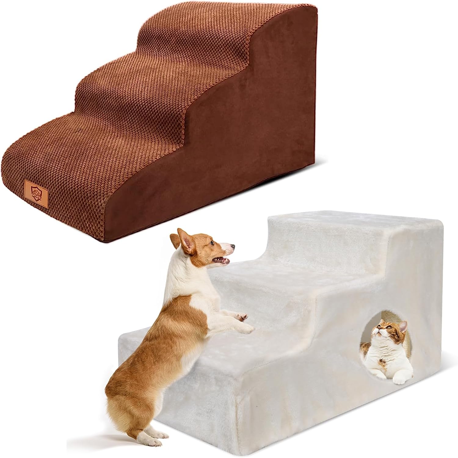 Amazon.com : Kphico Sturdy Foam Dog Stairs and Wooden Dog Steps Set ...