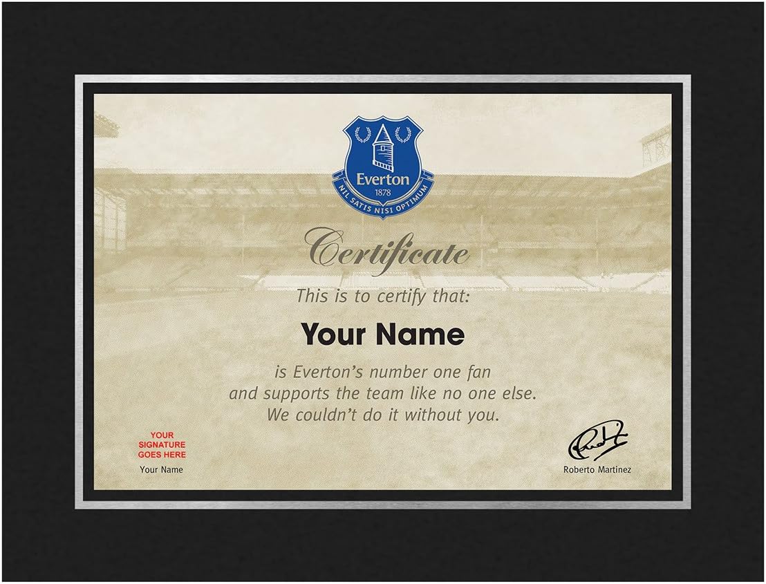 Amazon.com: Personalised Everton No 1 Fan Certificate in Freestanding ...
