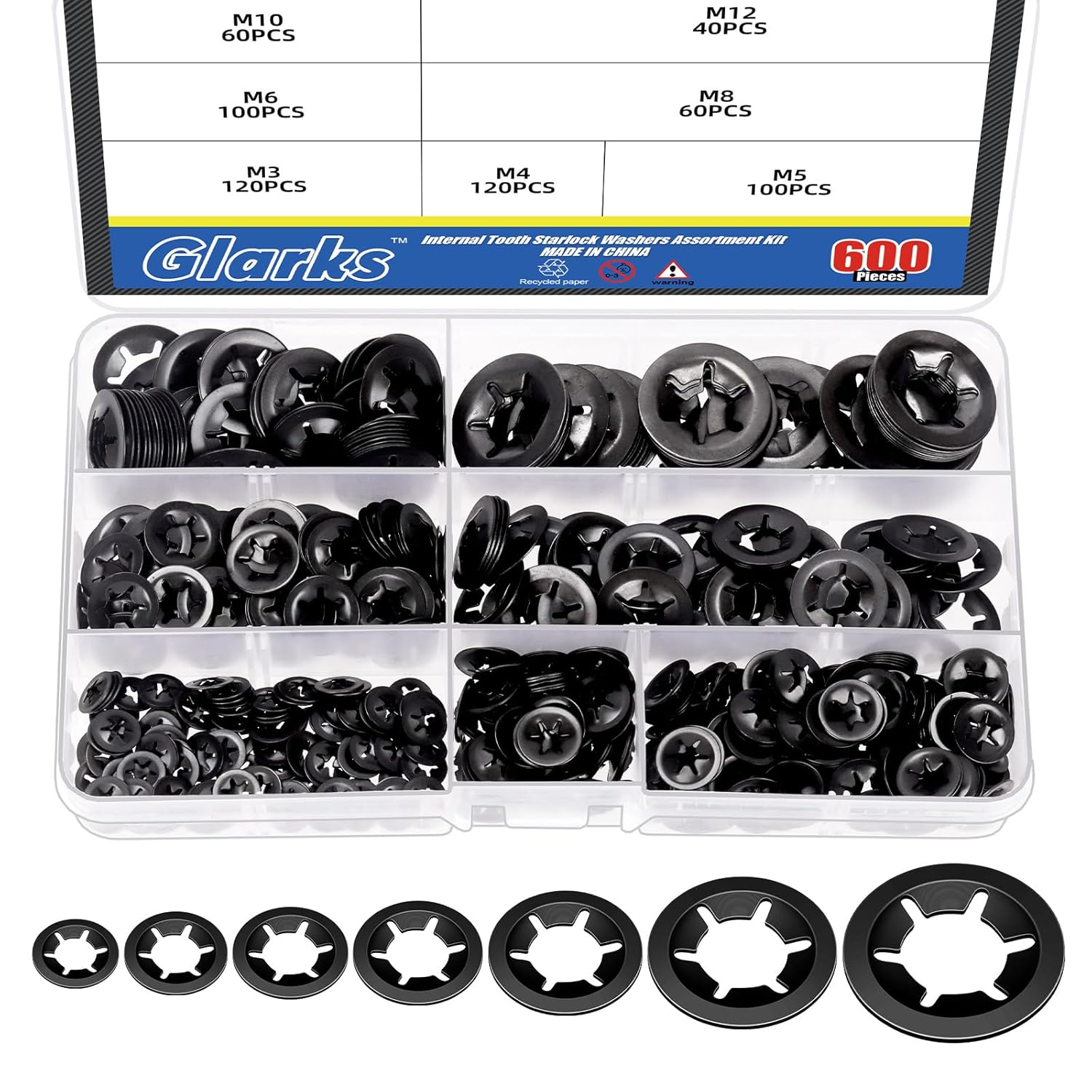 Glarks 600Pcs Metric M3 M4 M5 M6 M8 M10 M12 65Mn Black Big Internal ...