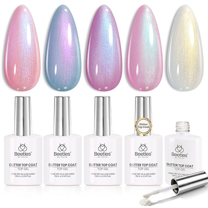 Amazon.com: Beetles Pearl Glitter Top Coat Set, 5 Colors Iridescent ...