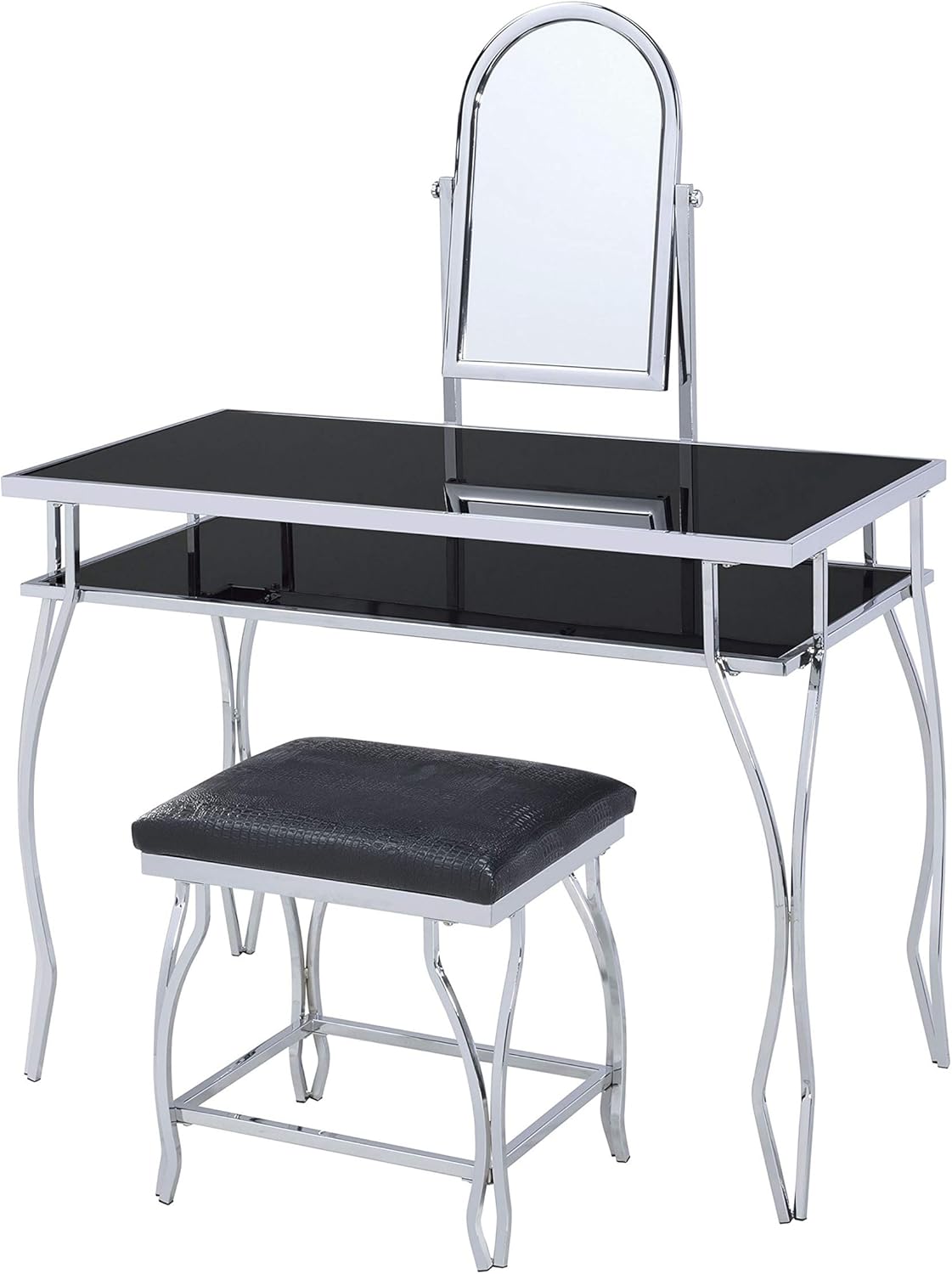 Amazon.com: Benjara Glass and Metal Vanity Set With Curved Legs and ...