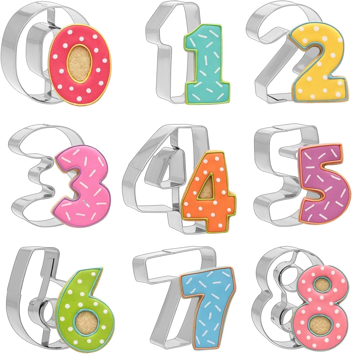Amazon.com: 2 In 9 pcs Number Cookie Cutters Set,Stainless Steel ...