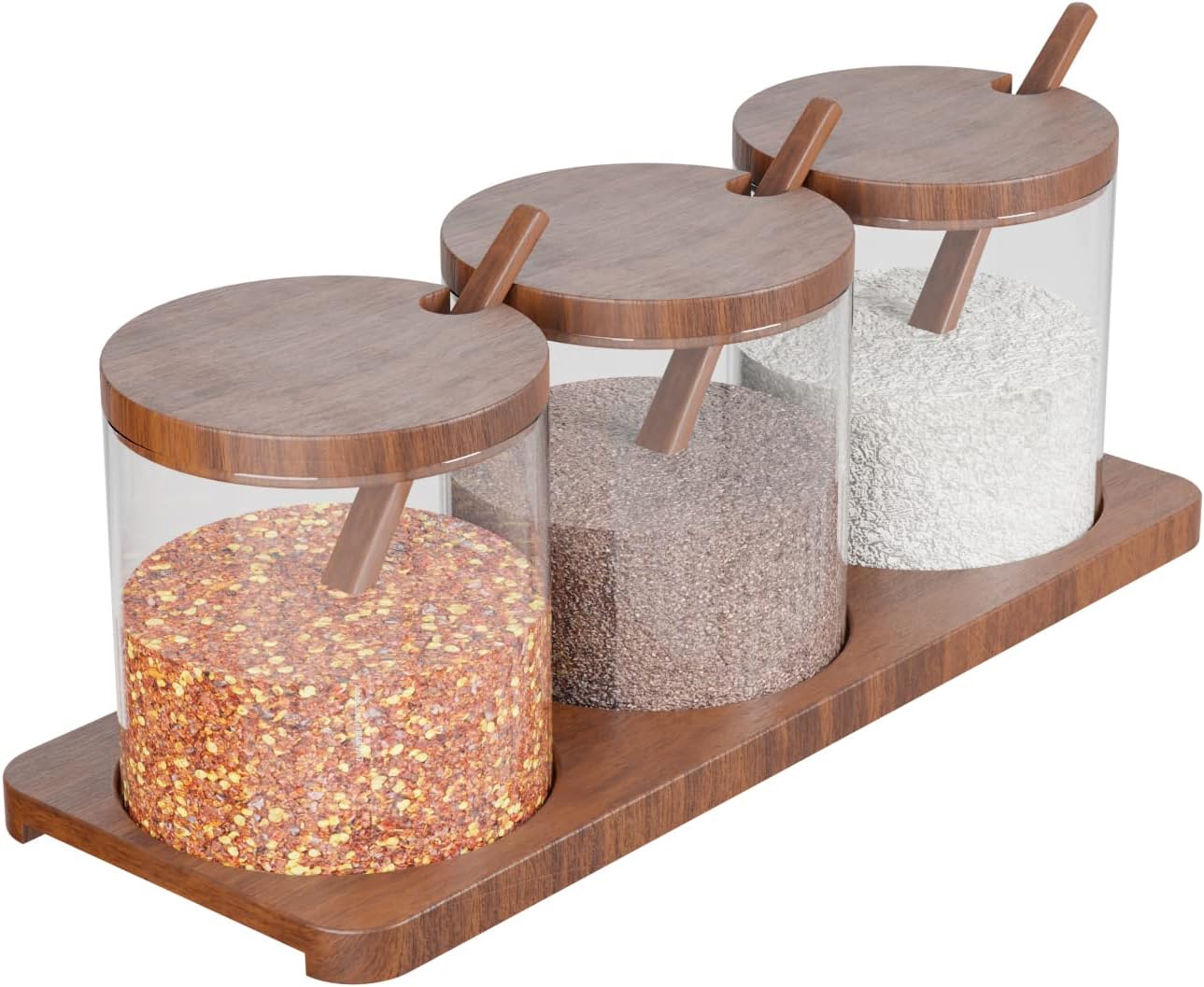 Amazon.com | Essos Round Glass and Wood Condiment 3 pc Jars Set with ...