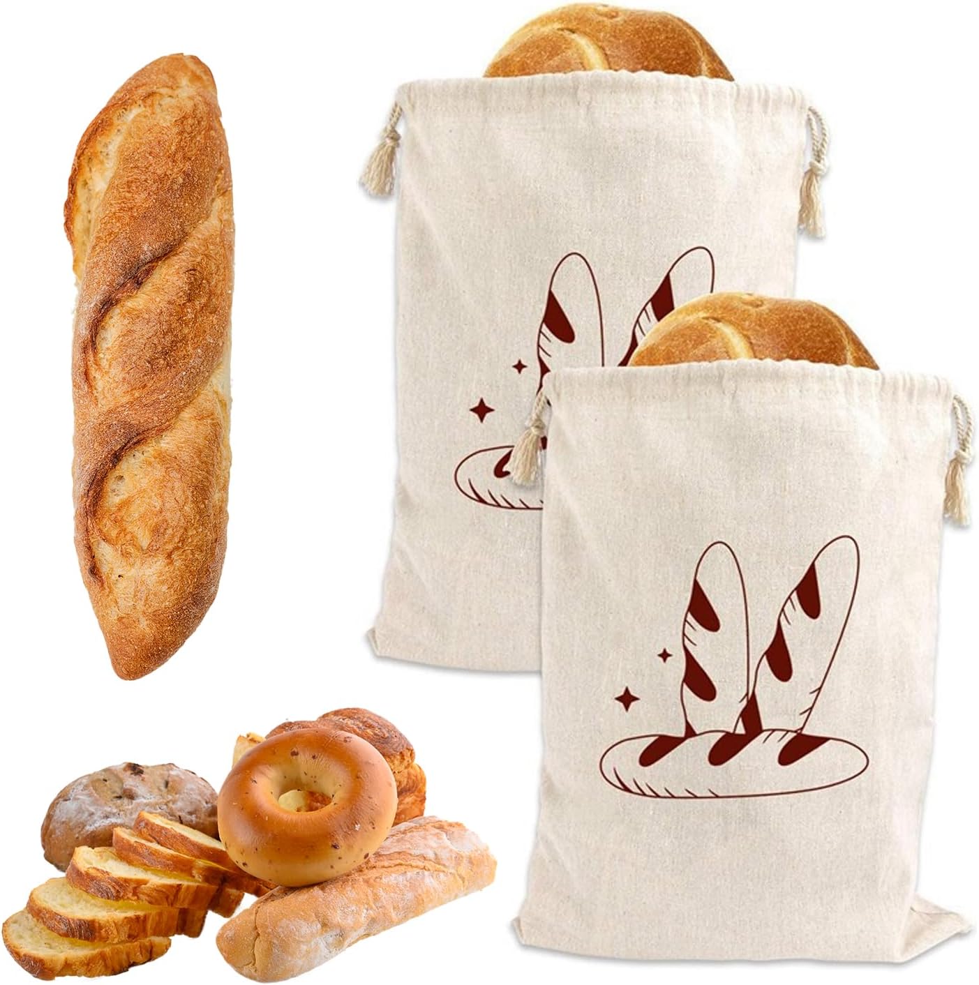 2 Pack New Living Natural Linen Bread Bag | Organic Blend | 2 x ...