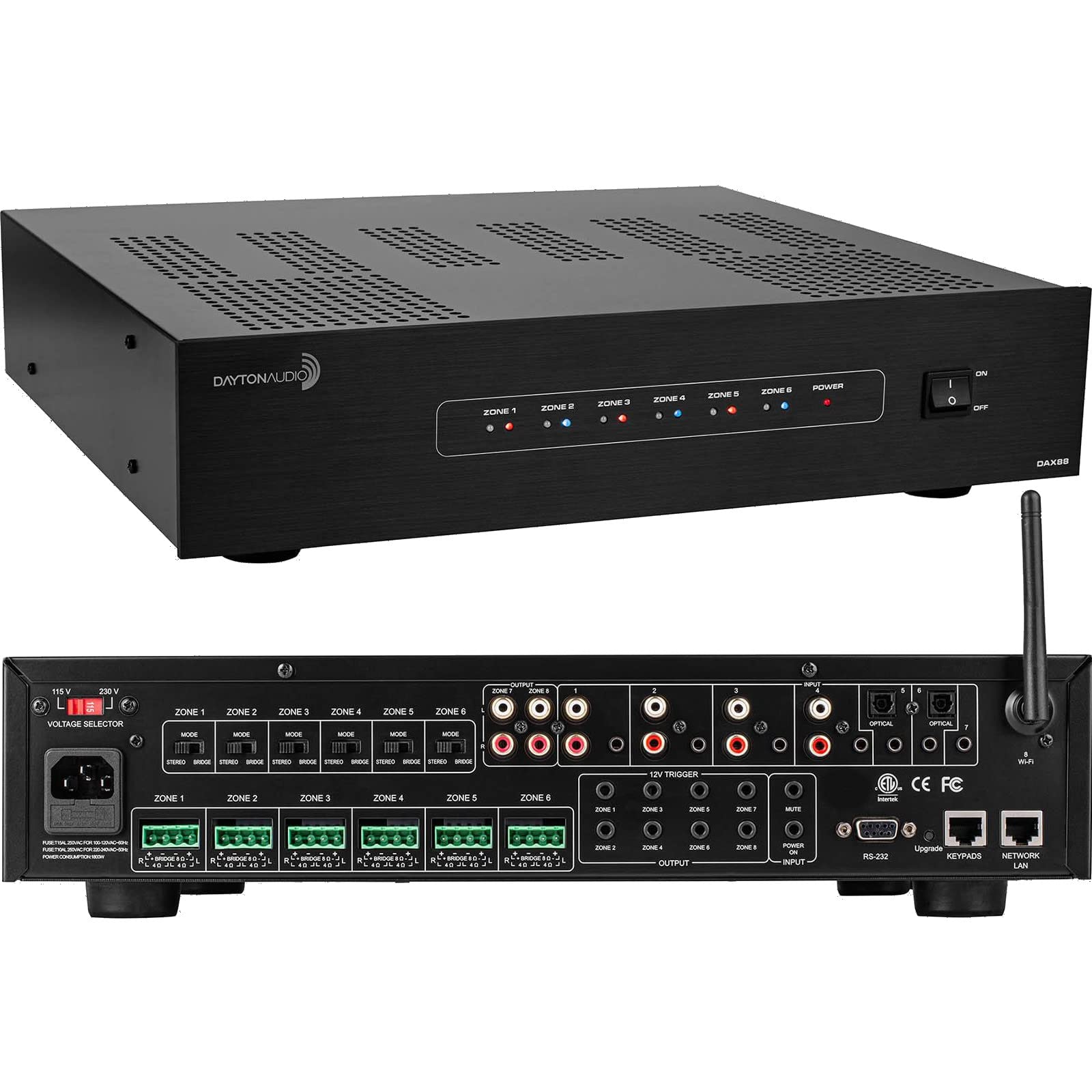 Snapklik.com : Dayton Audio DAX88 8-Source 8-Zone Bridgeable Distributed Audio Matrix Amplifier