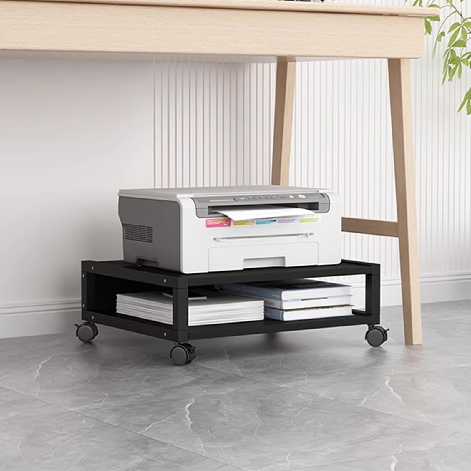 Amazon.com: Topjia 2 Tiers Rolling Under Desk Printer Stand,Office ...