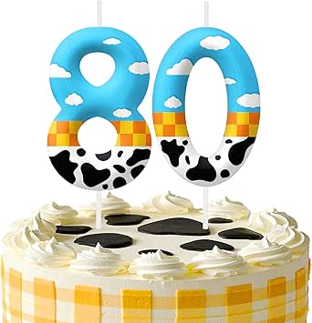 Amazon.com: Blue White 80th Birthday Number Candle for Birthday ...