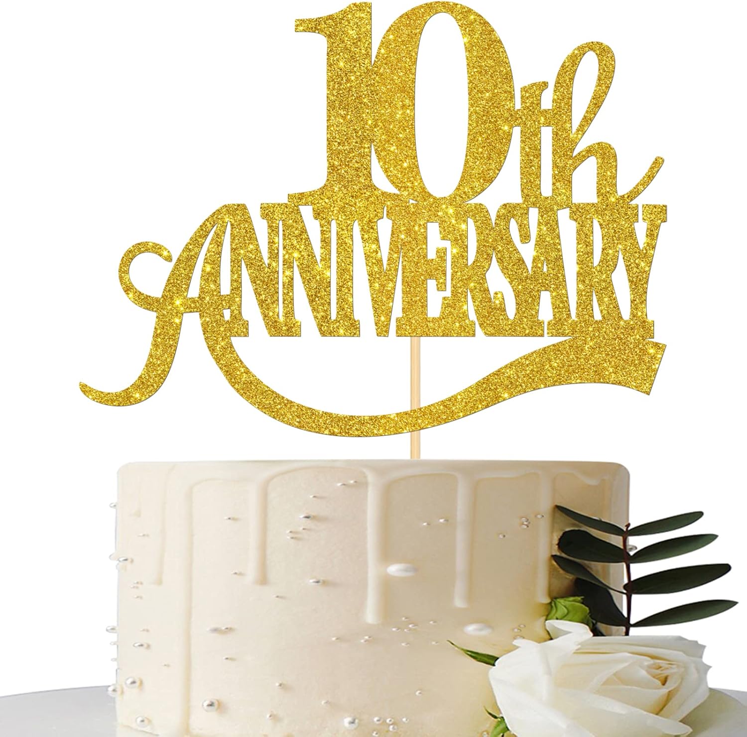 Amazon.com: Gold Glitter 10th Anniversary Cake Topper - for 10th ...