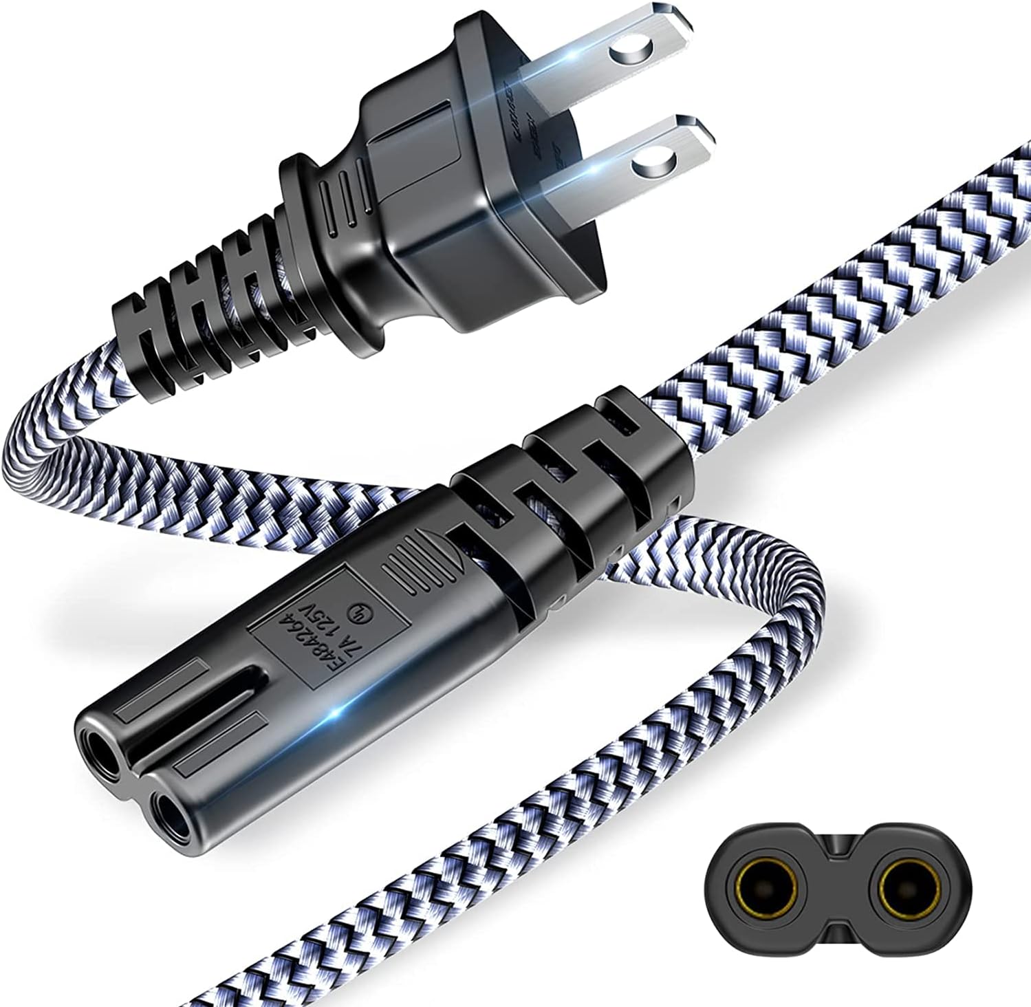 Amazon.com: 2 Prong Power Cord Braided - 2 pin AC Replacement Power ...