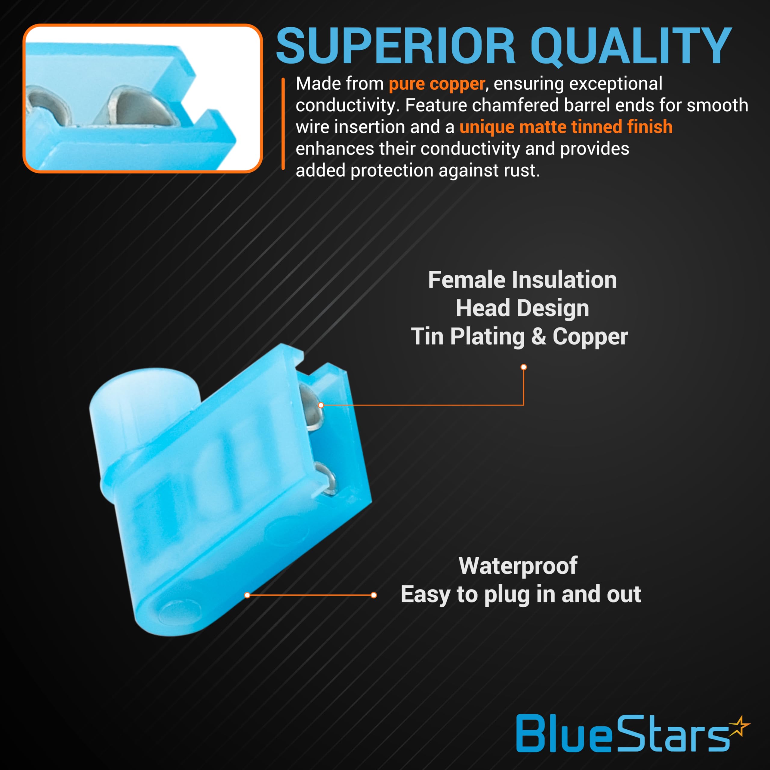 Snapklik.com : BlueStars 100 PCS Blue Flag Spade Terminals Female, AWG ...