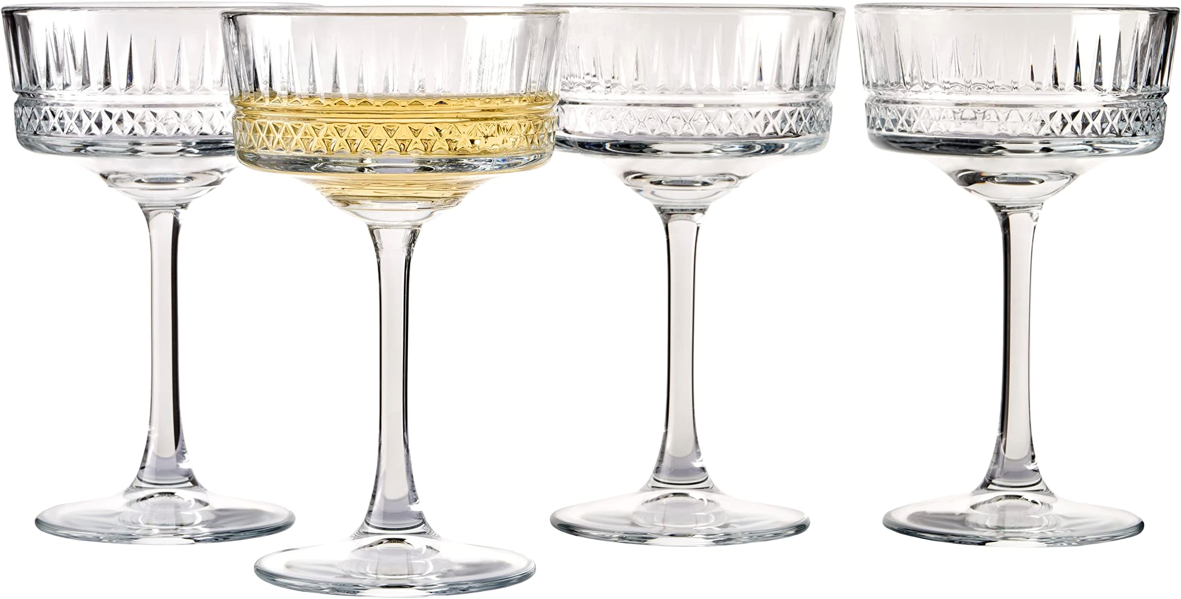 Amazon.com | Vintage Art Deco Coupe Glasses | Set of 4 | 7 oz Classic ...