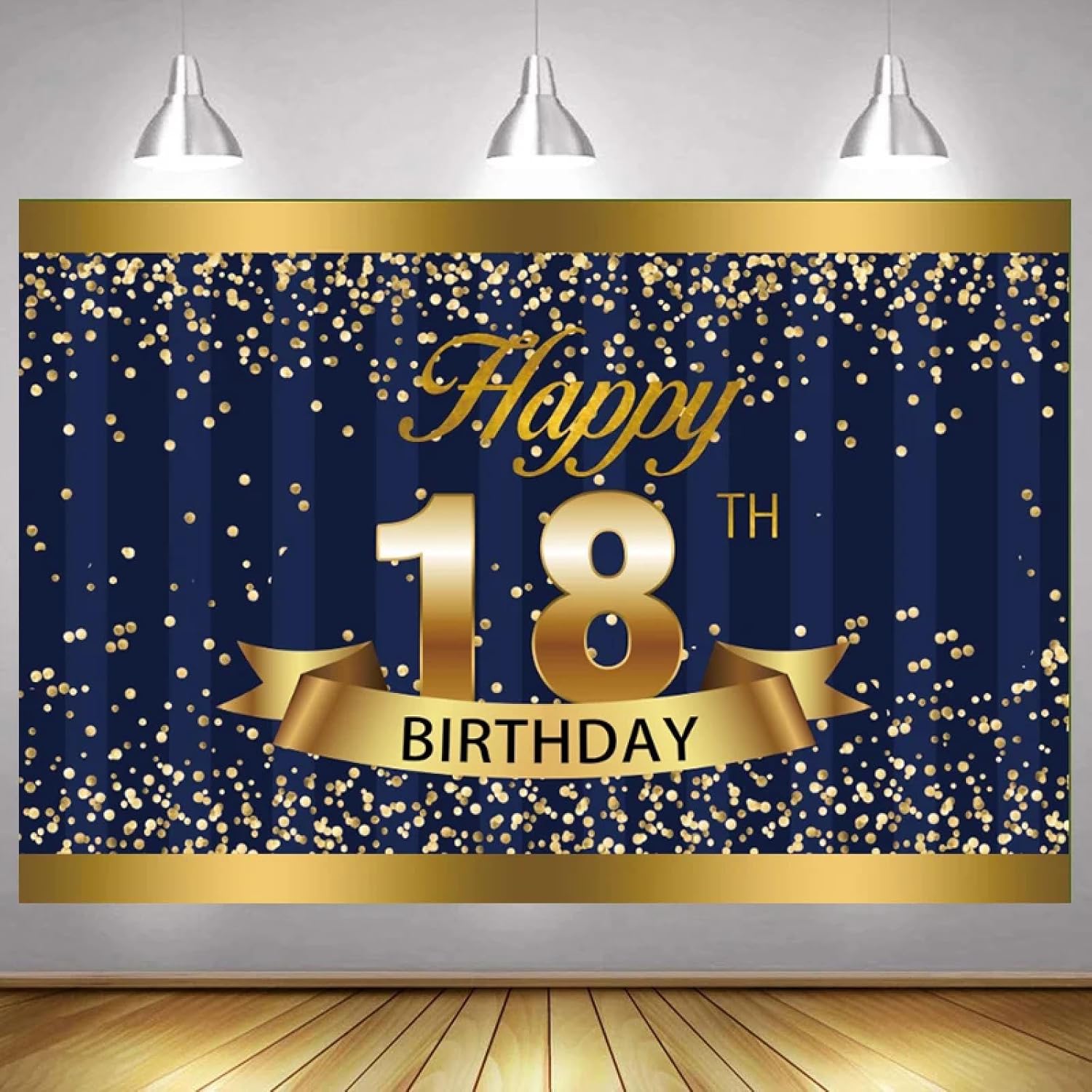 Amazon.com : Blue Gold Glitter 18th Photo Backdrop for Girl Boy 18 ...