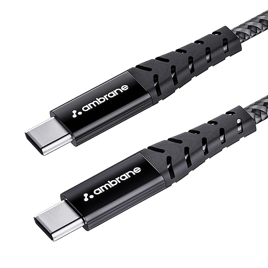 Ambrane Unbreakable 60W Fast Charging 1.5M Braided Type C to Type C Cable for Smartphones ...
