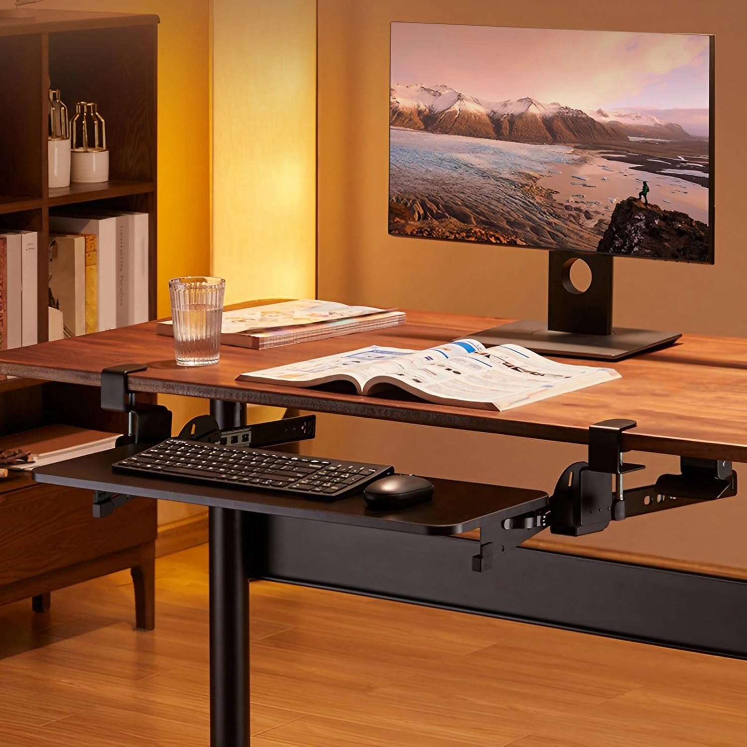 Amazon.com: JIQHOHX Large Keyboard Tray Under Desk with C Clamp, Height ...