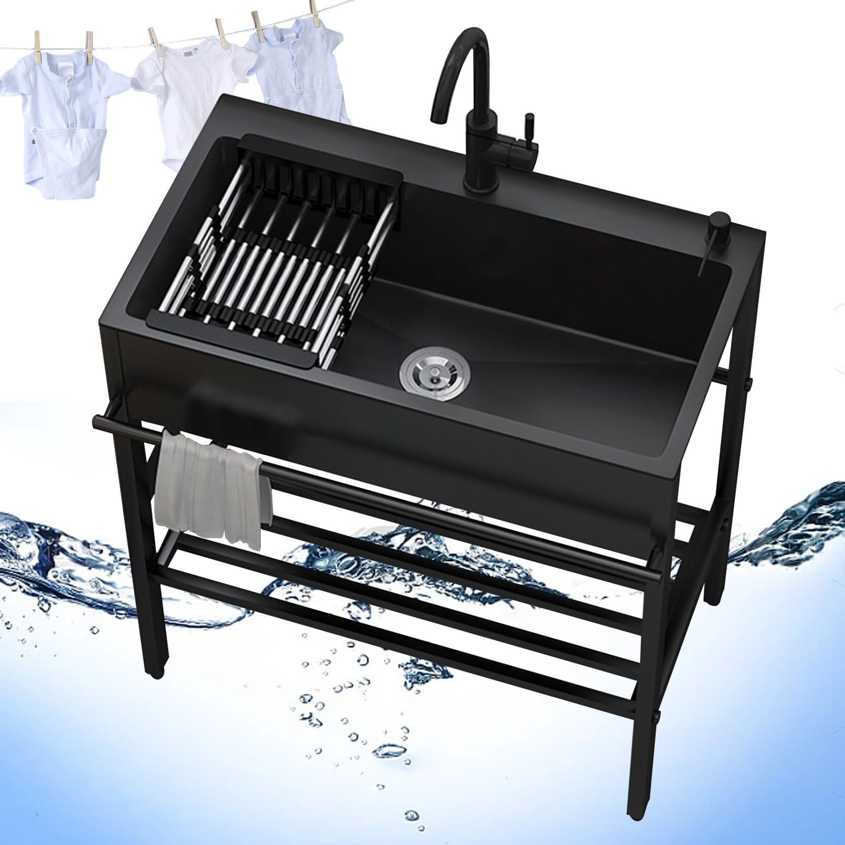 Amazon.com: Laundry Utility Sink with Cabinet,Black Single Bowl Kitchen ...