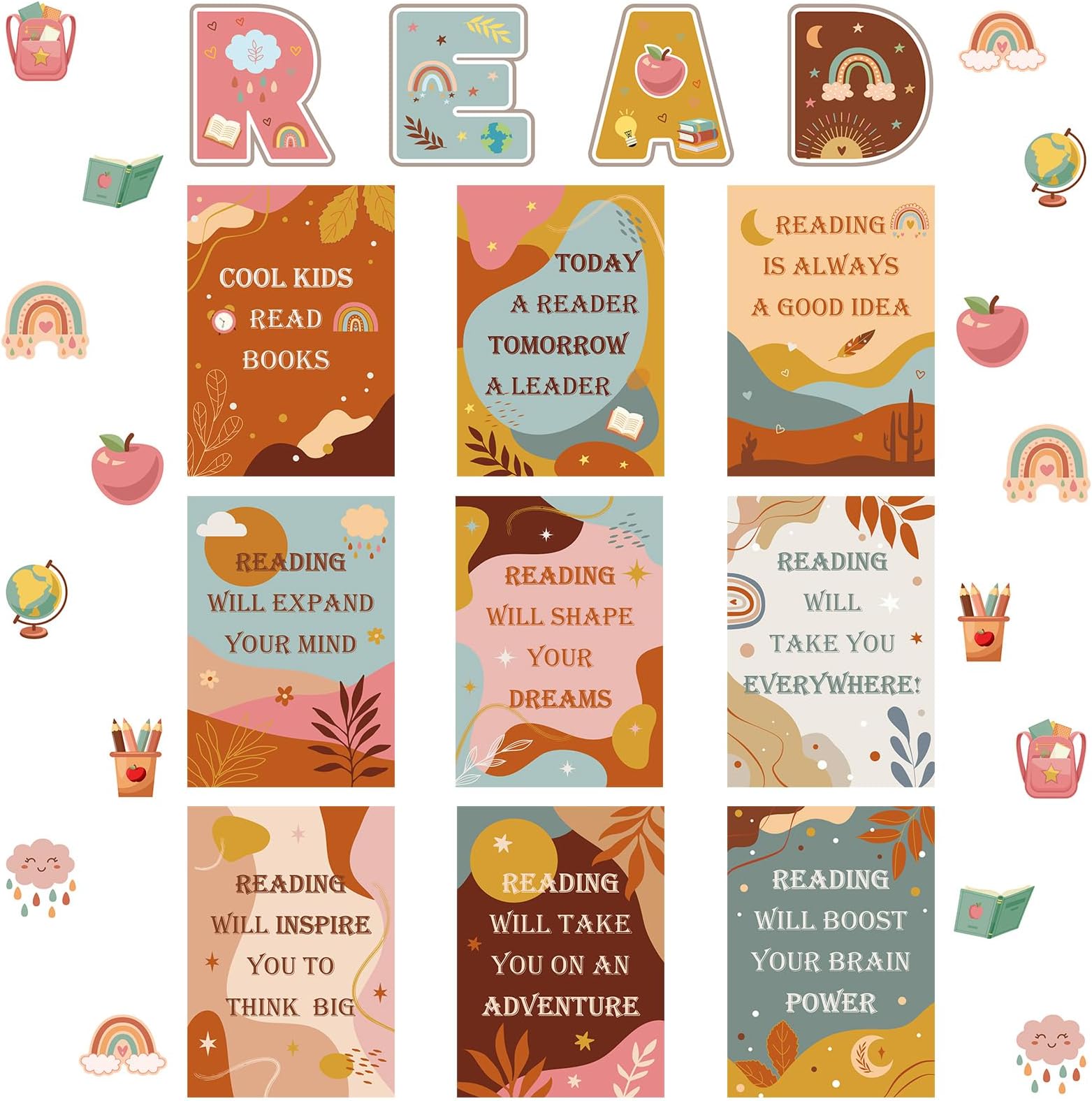 Amazon.com: Zonon 45 Pcs Boho Reading Classroom Decorations Read ...