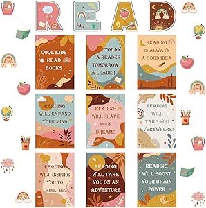Zonon 45 Pcs Boho Reading Classroom Decorations Read Bulletin Board Set ...