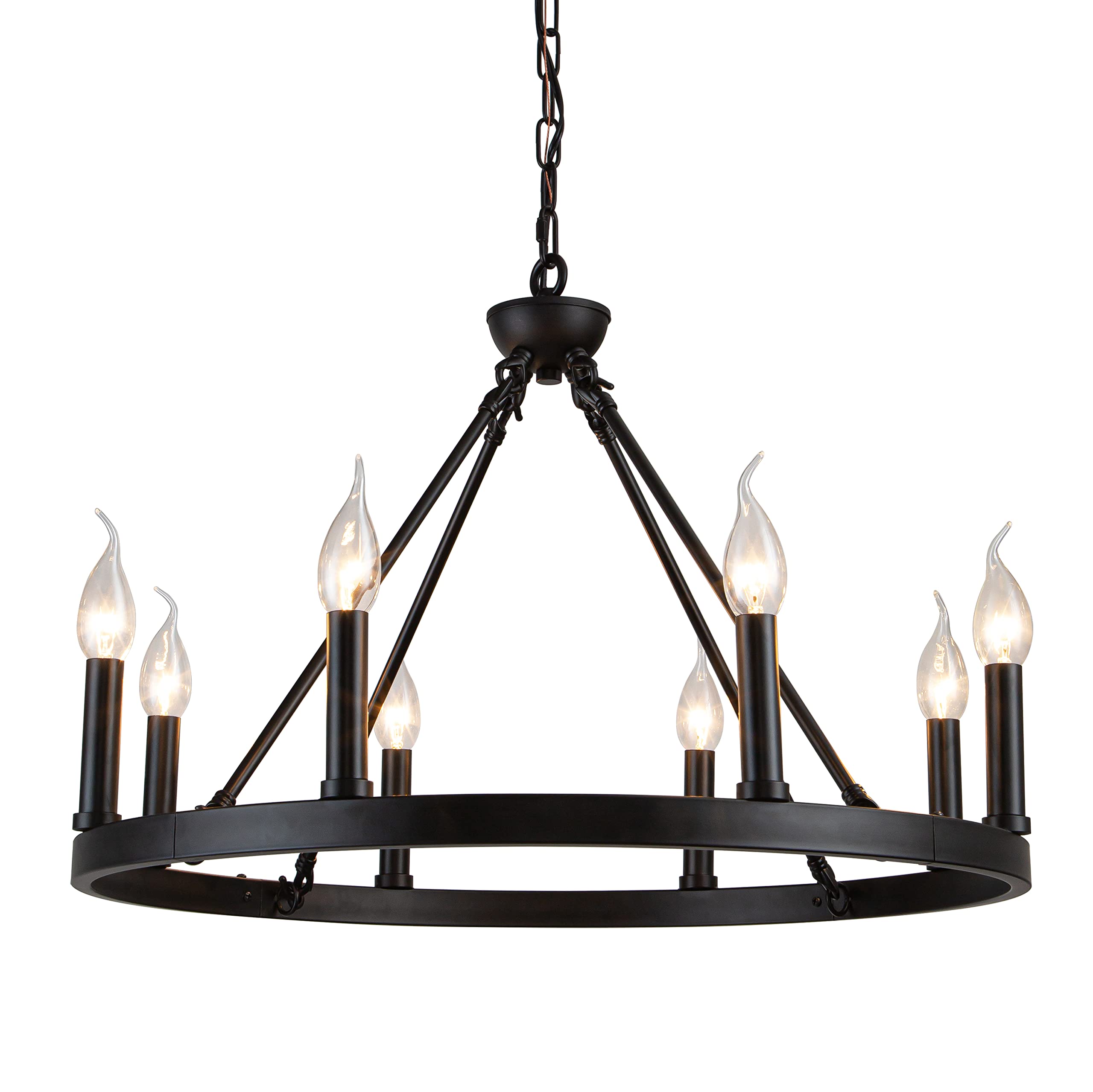 Buy Psyverii 8-Light Candle Style Black Wagon Wheel Chandelier, Retro ...