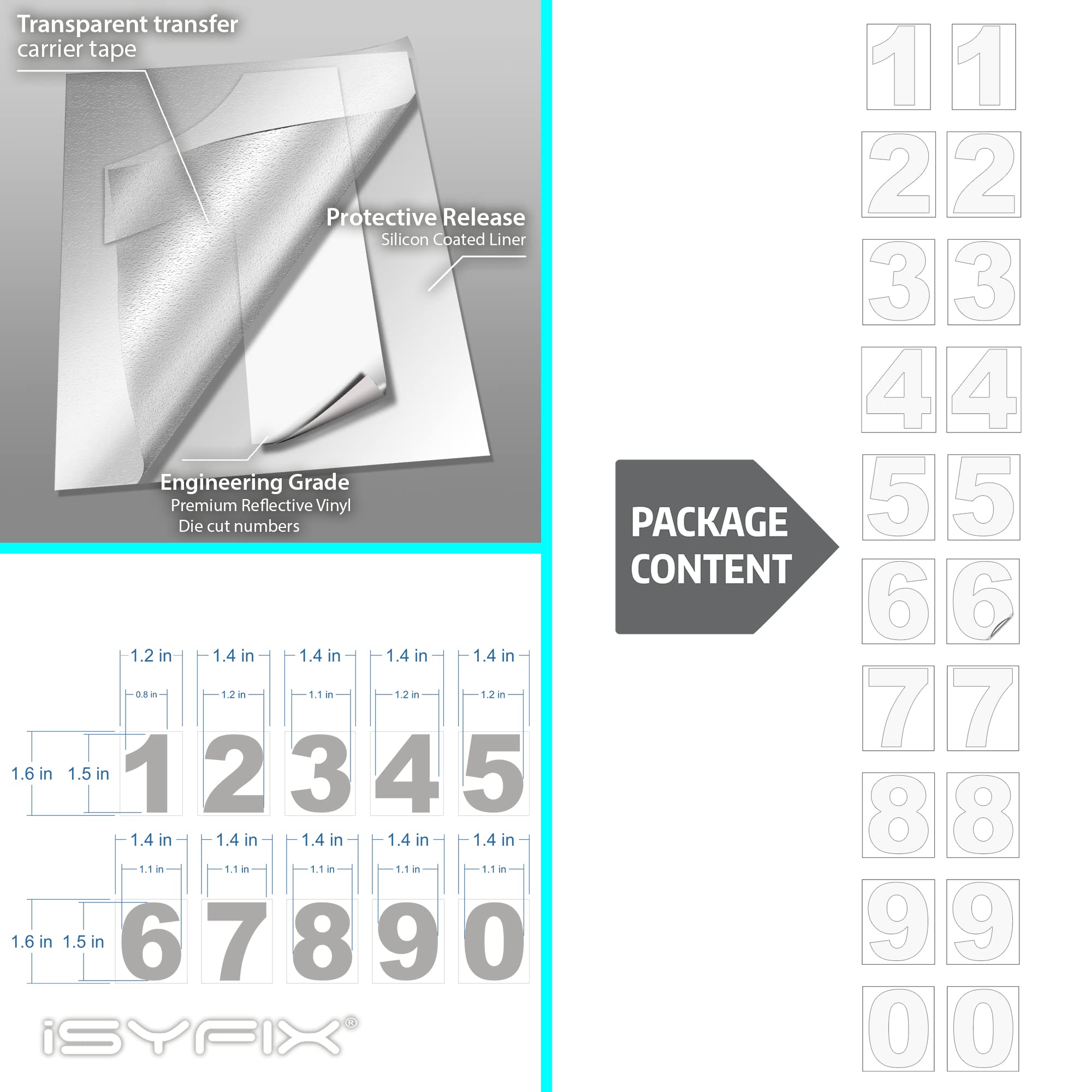 Snapklik.com : iSYFIX Reflective Vinyl Numbers Stickers 1.5 Inch Self ...