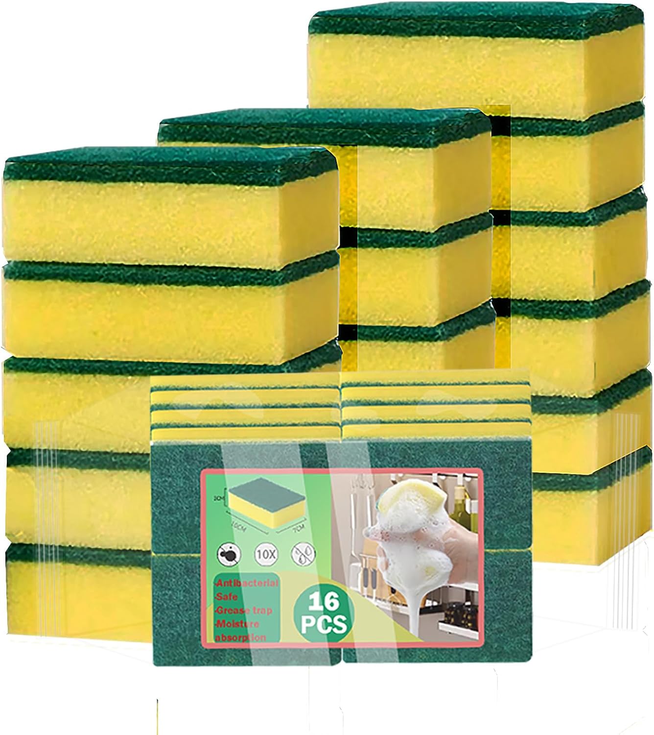 Amazon.com: Sponges Kitchen 16 Count, Heavy Duty Scrub Sponges for Cleaning, Effortlessly Clean ...