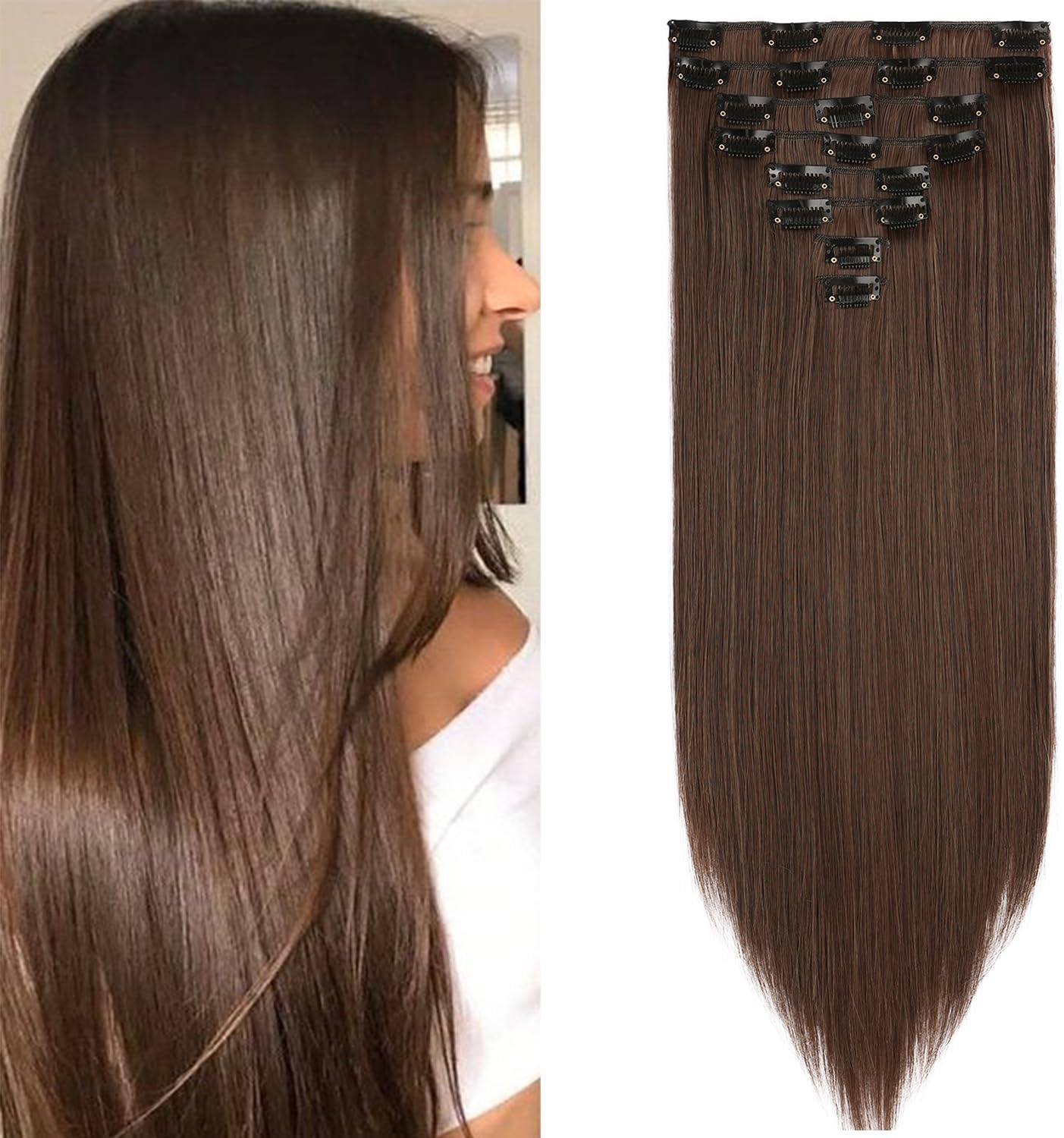 Mscat 20 Inch Clip in Hair Extensions 8Pieces/Set Brown Straight Hair ...