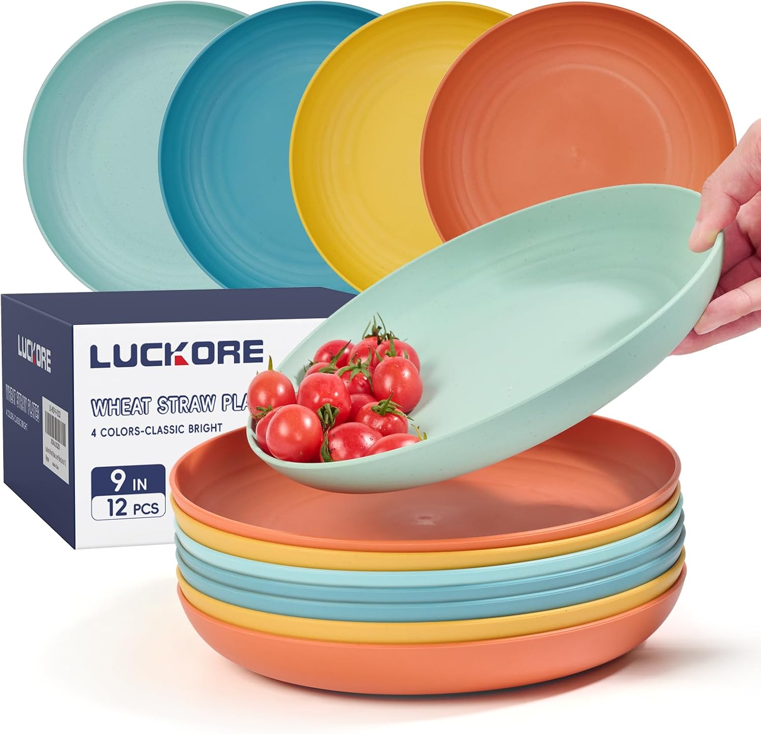 Amazon.com | Luckore 9 inch Deep Dinner Plates Set of 12 Wheat Straw ...