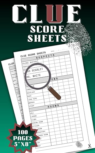 CLUE Score Sheets Book | Score Pad for Clue Board Game | Tracking Clues ...