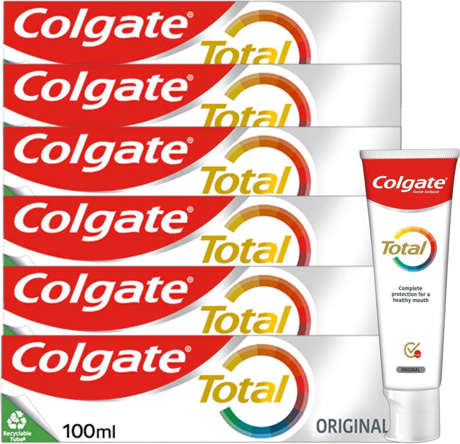 Colgate Total Original Toothpaste, 6 x 100ml – 24-Hour Antibacterial ...