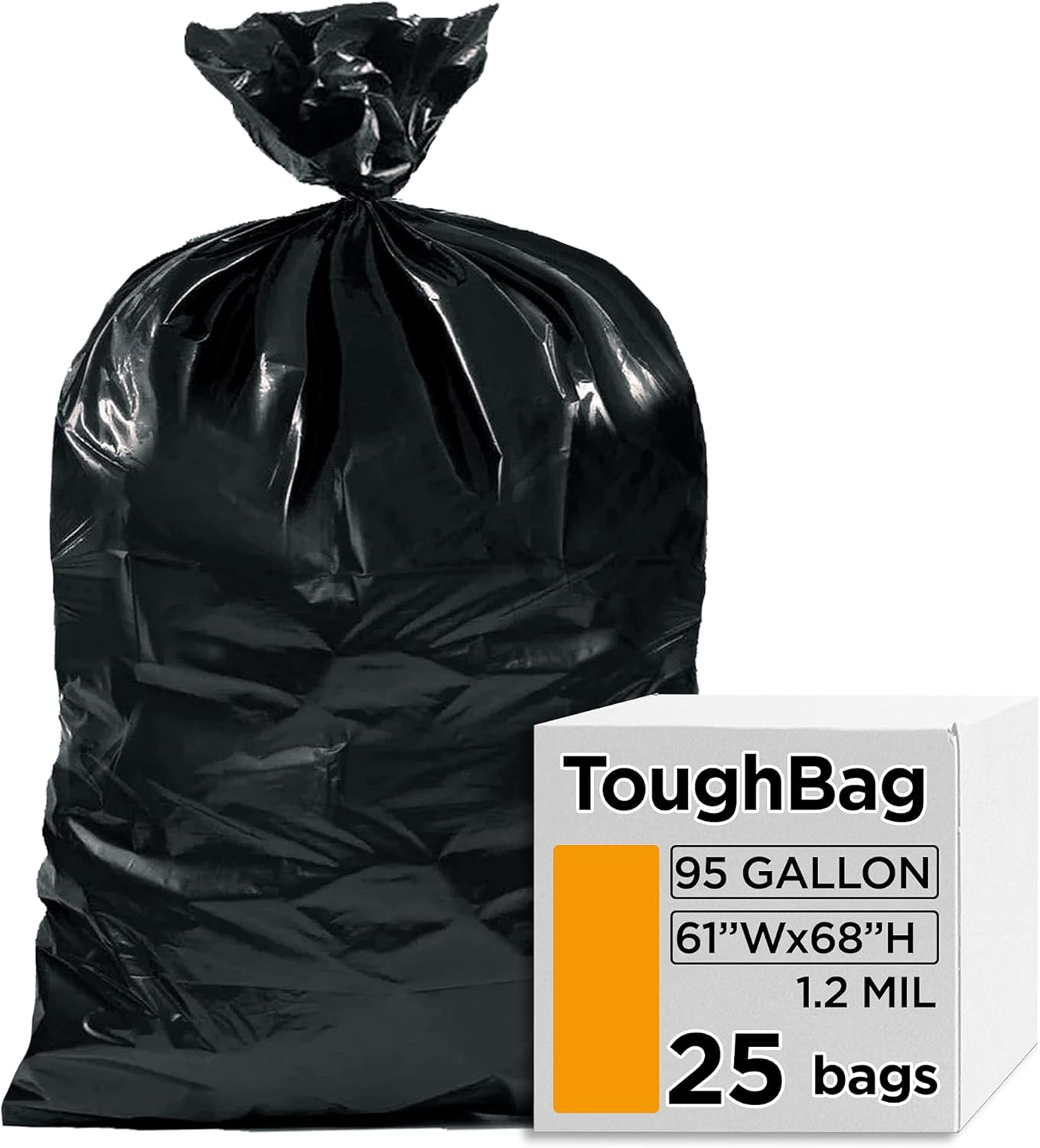 Amazon.com: ToughBag 95 Gallon Extra-Large Trash Bags, 61x68” Black ...