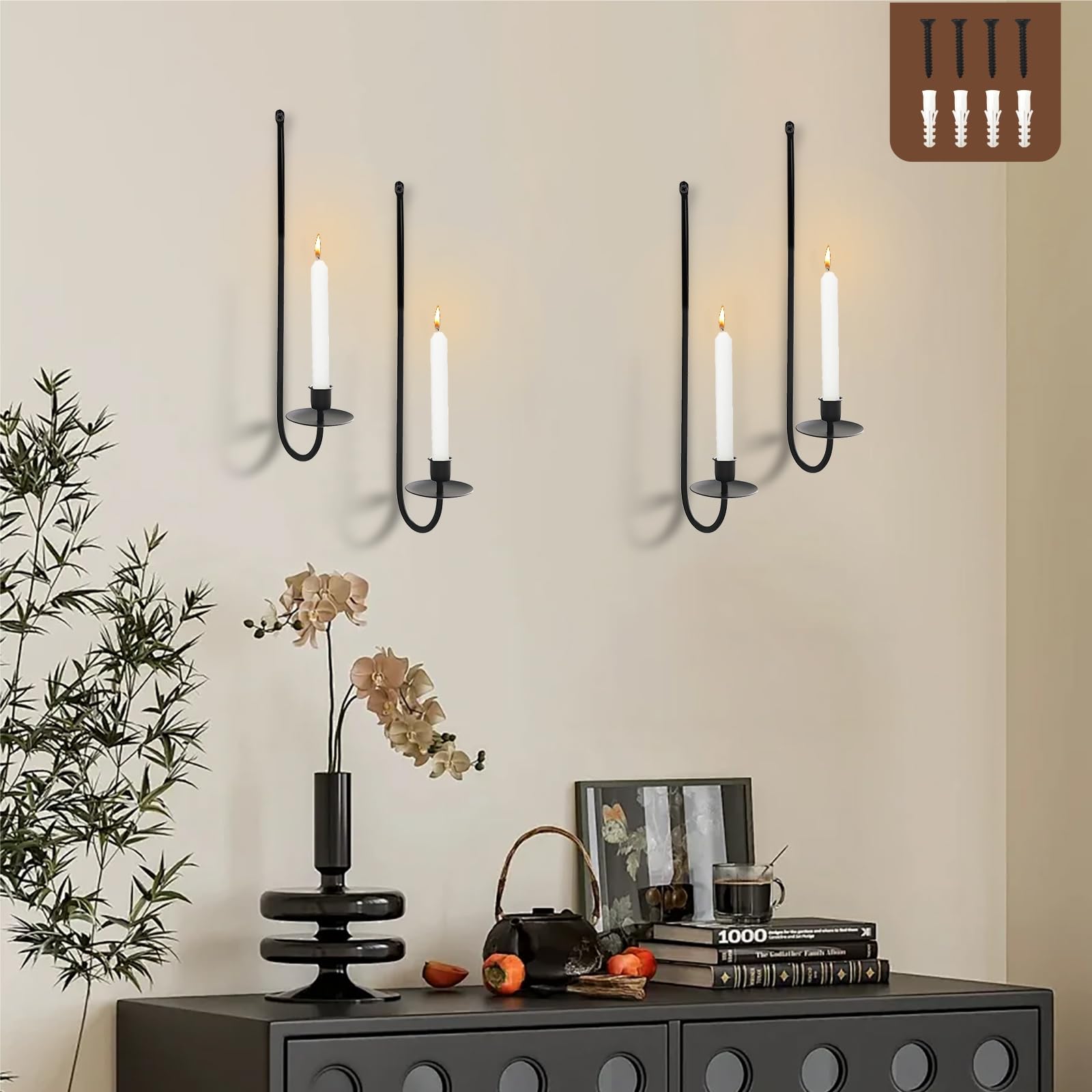 Amazon.com: Eunika Wall Candle Sconces Holder Set of 4 Black Taper ...