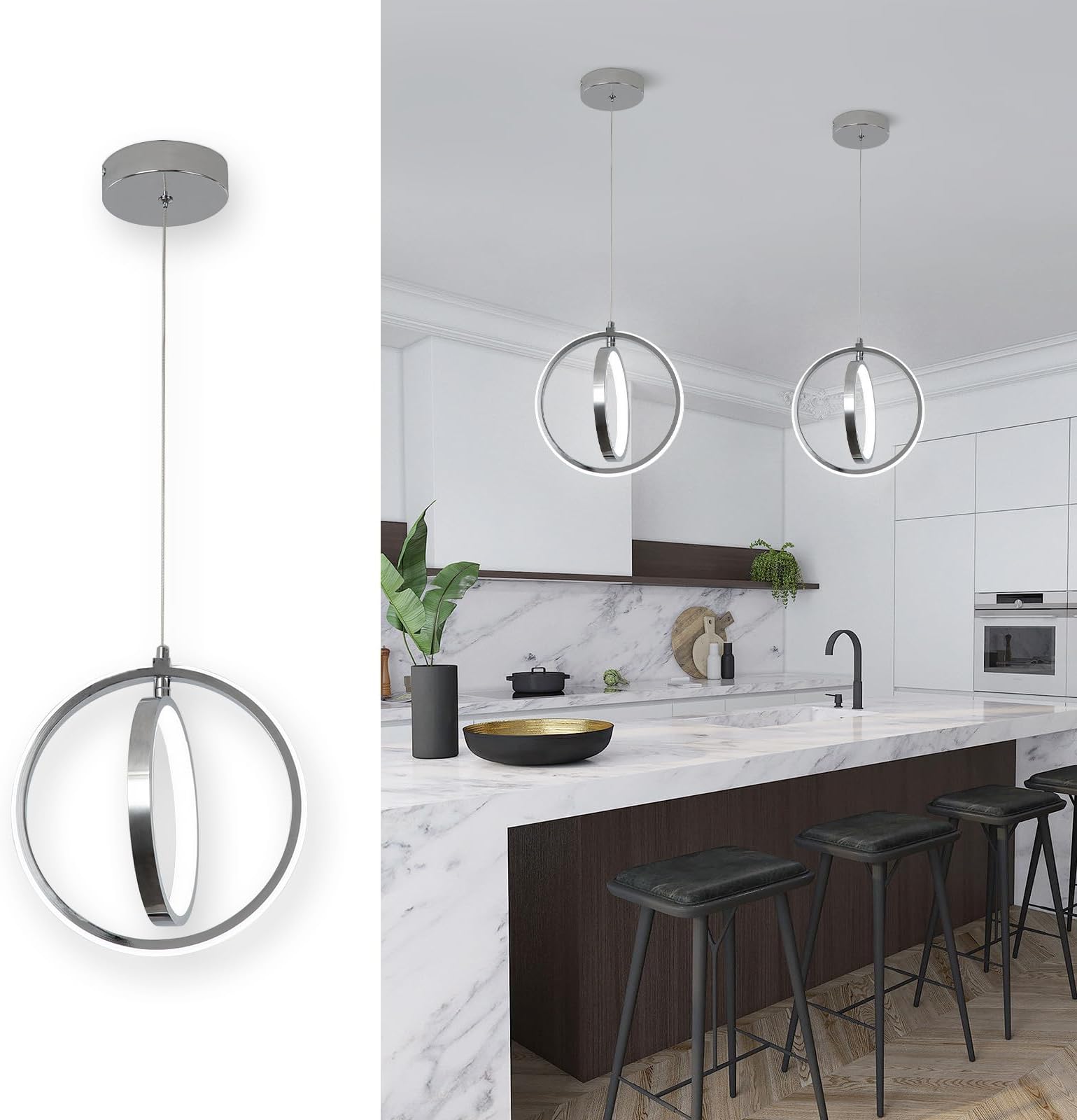 CANEOE Modern Led Pendant Light, 2 Rings Kitchen Island Pendant Lights ...