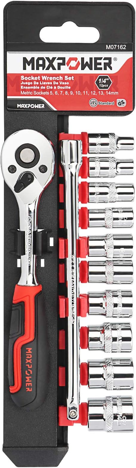 MAXPOWER 12-Pieces Metric Drive Socket Set with 72-Teeth 1/4'' Quick ...