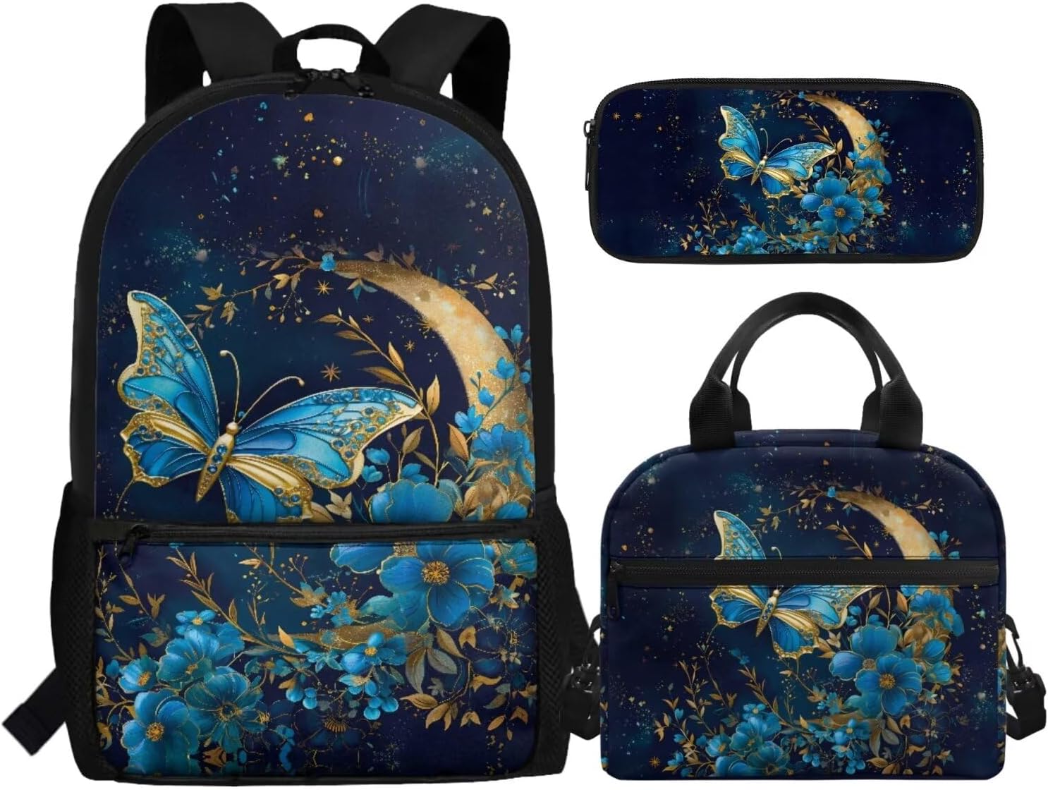 Amazon.com | Oamsistay Blue Butterfly Kids Backpack Set 3Pcs Kids ...