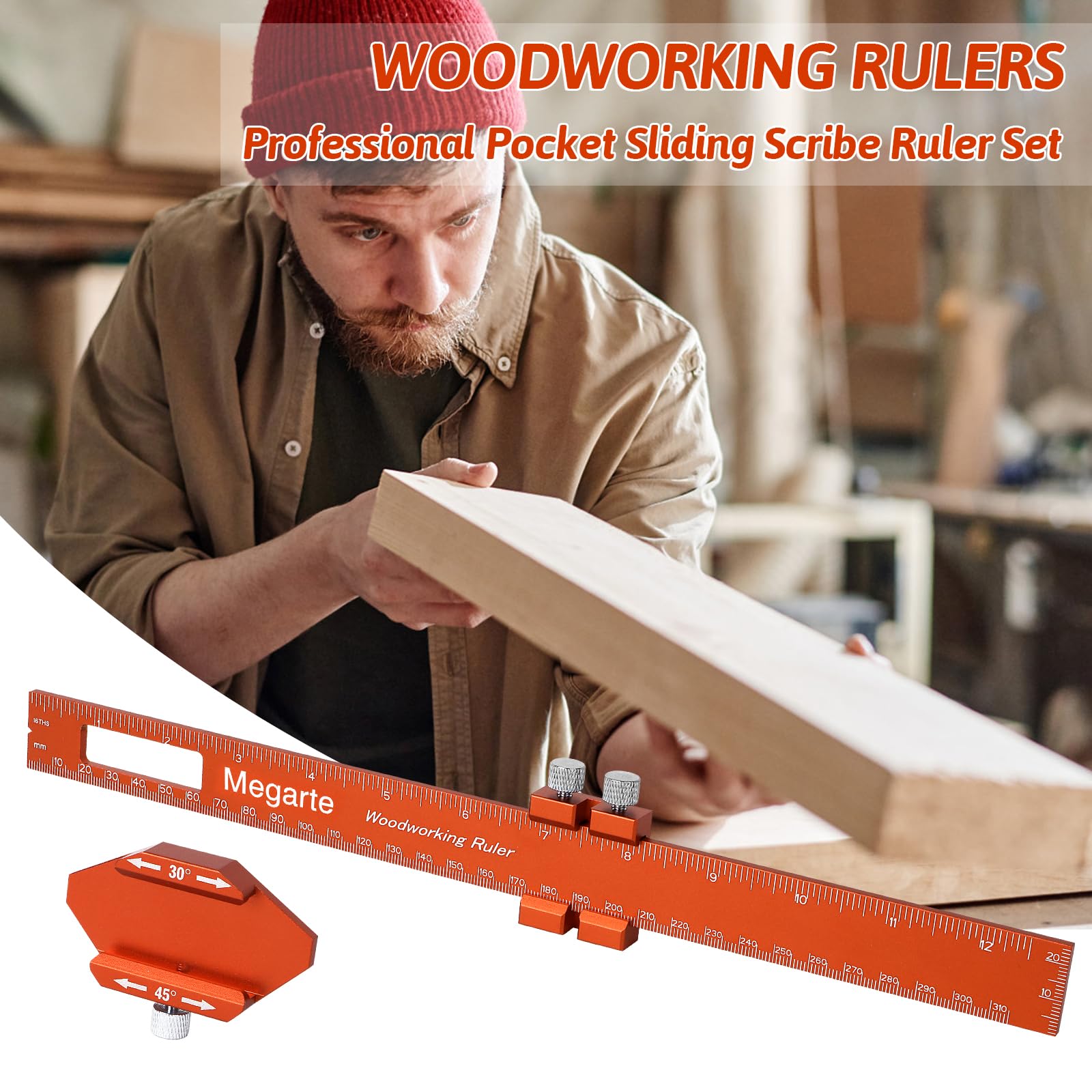 Metal Pocket Rules With Slide Stops 3-Piece Woodworking Ruler Set ...