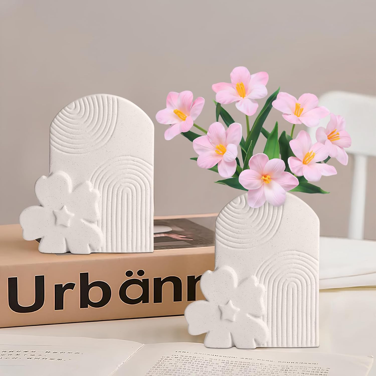 Amazon.com: Kilarero Cute Flower Vase for Decor, Ceramic Vases Set of 2 ...