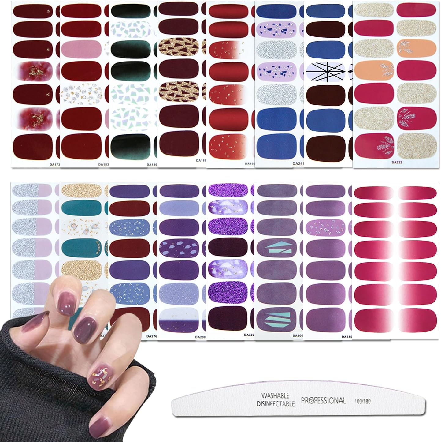 Amazon.com: WOKOTO 16 Sheets Self Adhesive Nail Wraps Decals Tips with ...