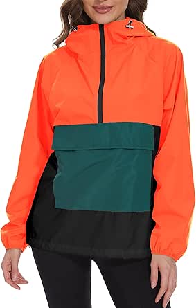 Amazon.com: PESION Women's Packable Anorak Half Zip Pullover Jacket, Waterproof Raincoat ...