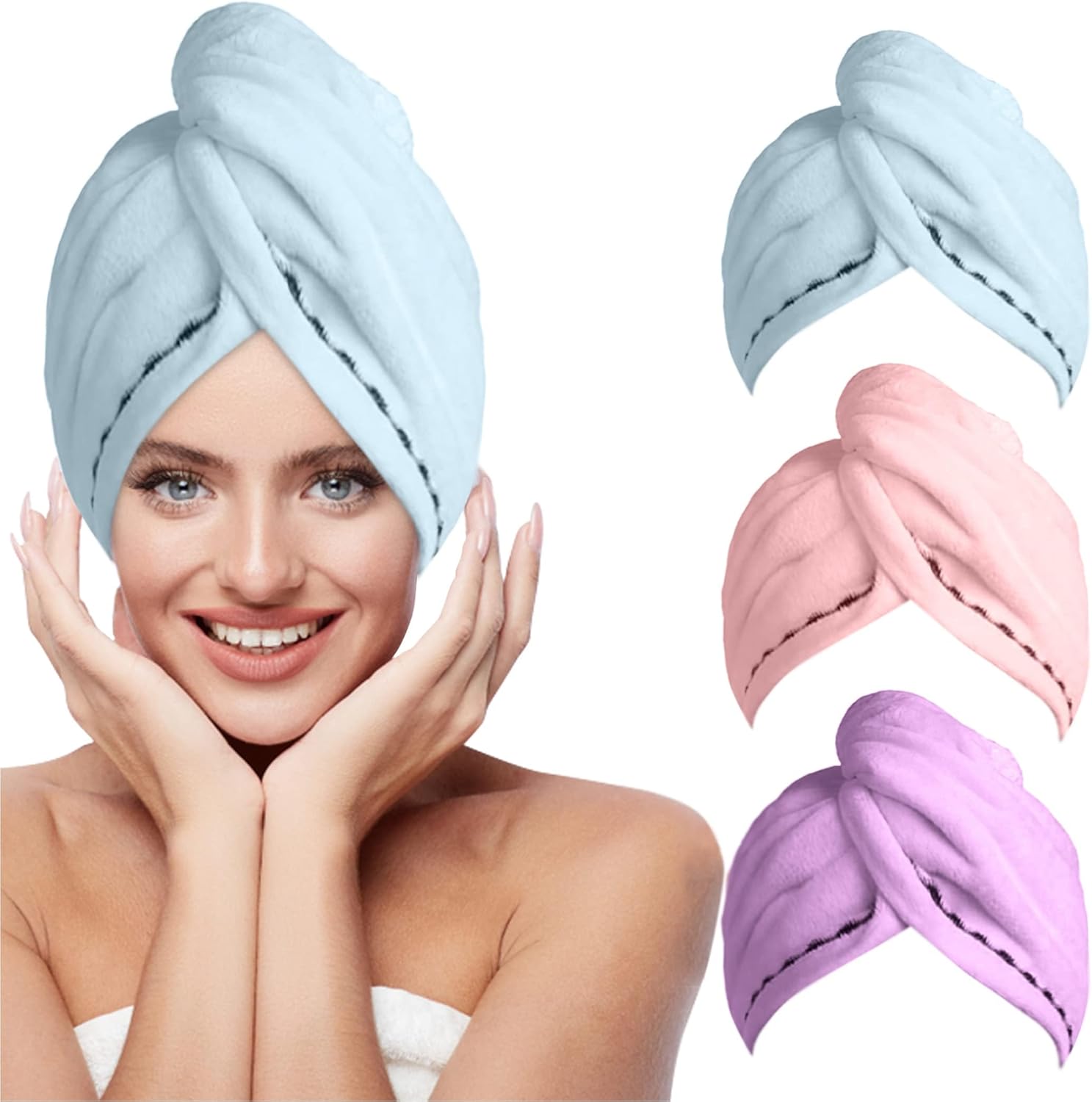 Zaghom Microfibre Hair Towel Wrap for Women, Girls & Kids – Pack of 3 ...