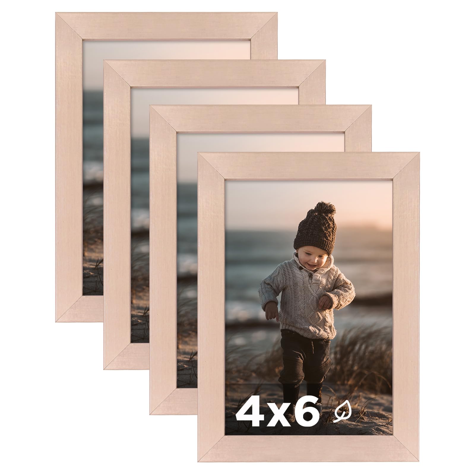 Snapklik.com : KINLINK 4x6 Picture Frame Rose Gold Set Of 4, Wooden ...