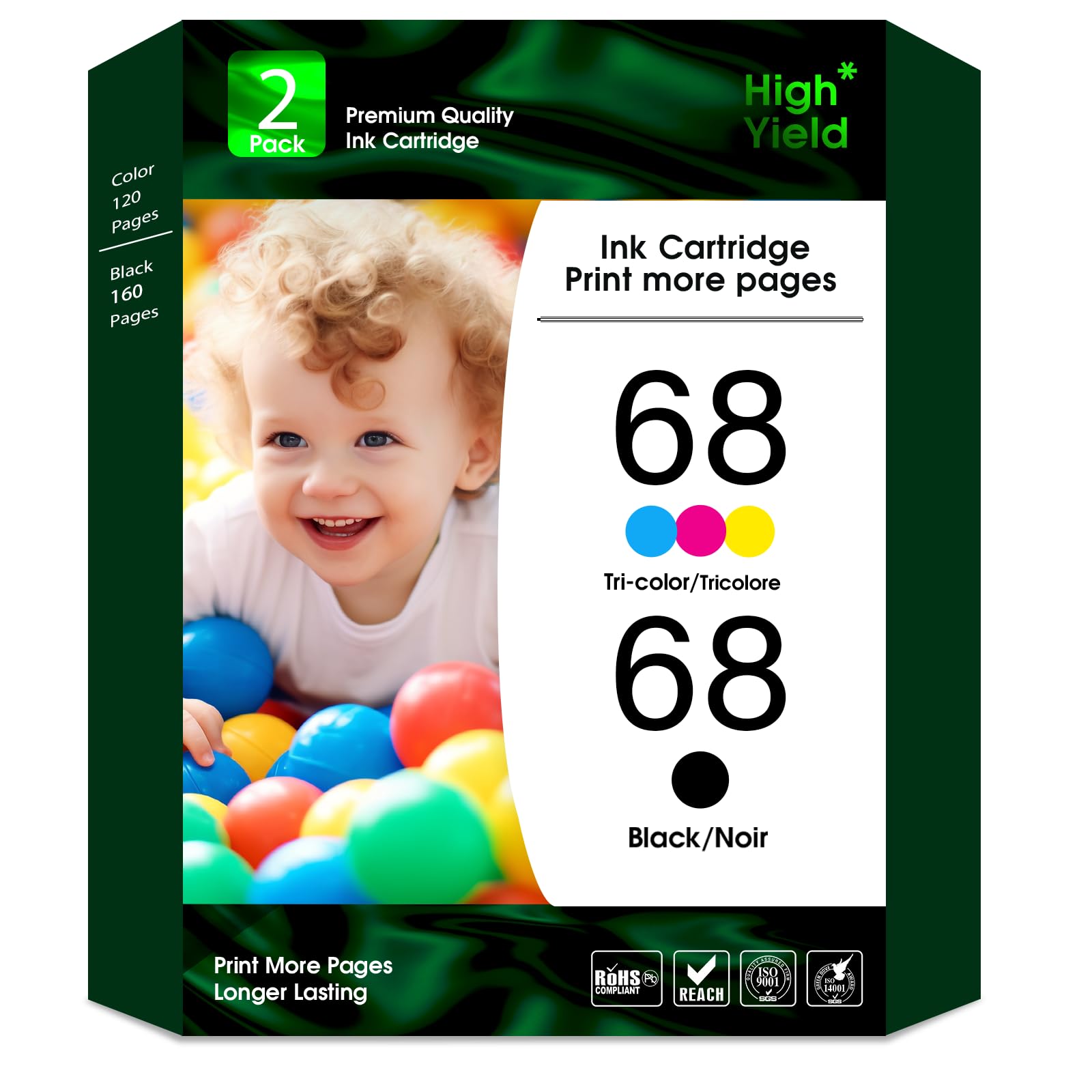 Amazon.com: 68 Black and Tri-Color Ink Cartridge High Yield Replacement ...
