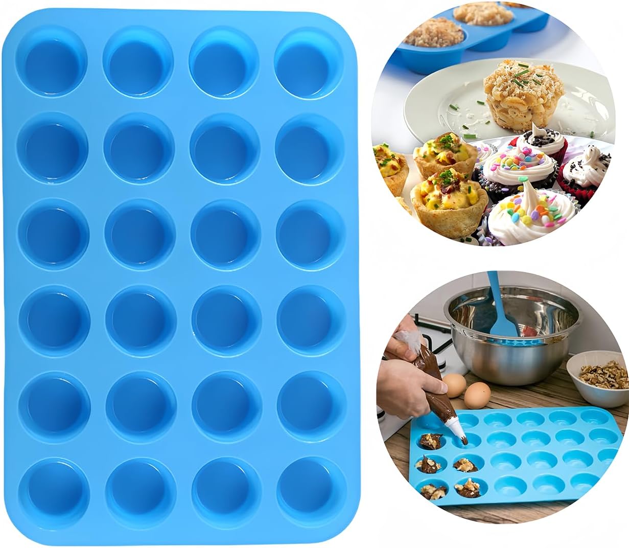 SUPER KITCHEN Mini Muffin Tray 24 Cup Silicone Muffins Pan, Non-Stick ...
