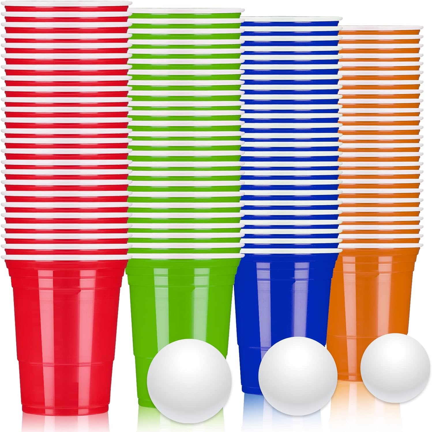 LATERN 100Pcs Reusable Plastic Cups, 480ml Beer Pong Cups Set with 25 ...