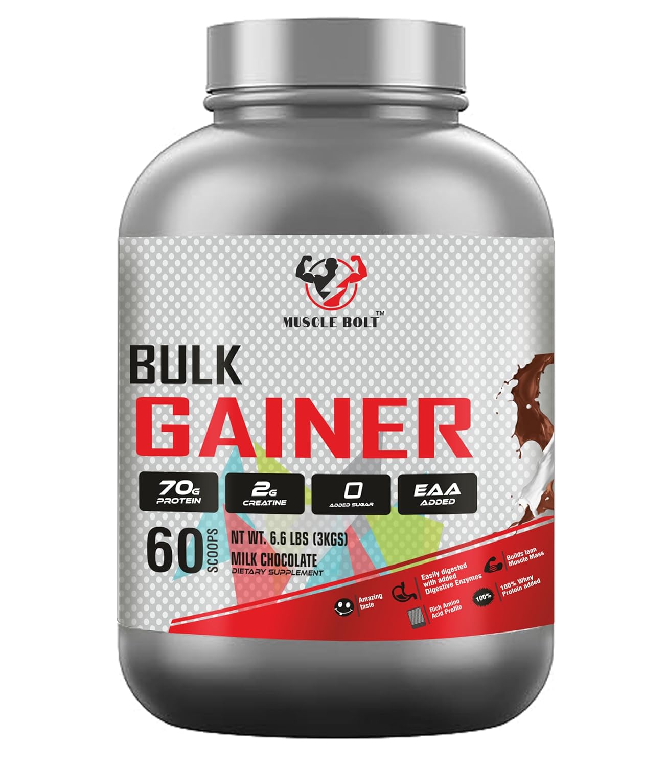 MUSCLEBOLT Bulk Weight Gainer (3Kg / 6.6 lbs Chocolate Milk 60 Servings ...