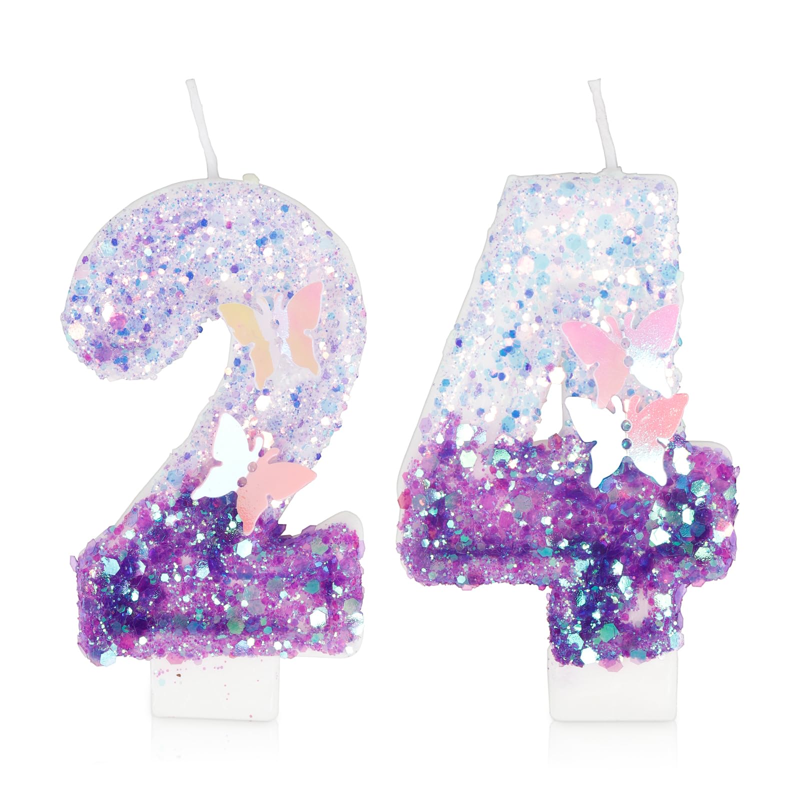 Amazon.com: Birthday Candles, Number 24 Candle, Butterfly 24th Birthday ...
