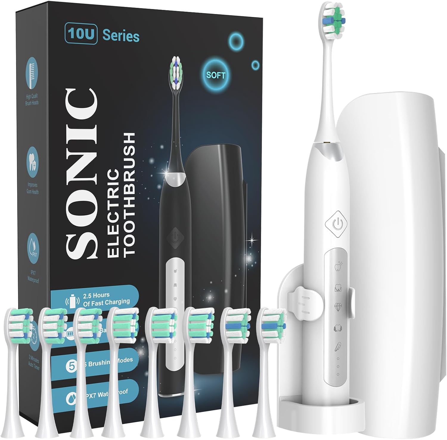 Amazon.com: Sonic Electric Toothbrushes for Adults, 8 Brush Heads Electric Toothbrush Deep Clean ...