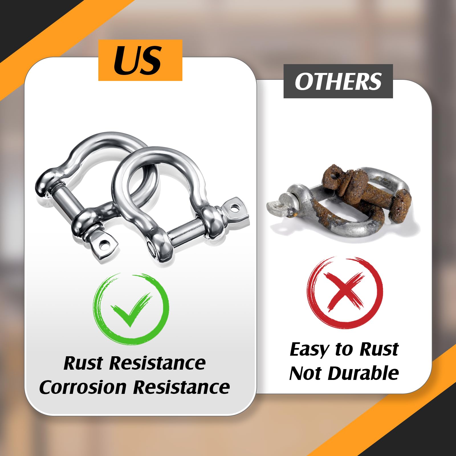 Snapklik.com : 2 Pcs Stainless Steel 304 Bow Shackle 1/2 Inch D Ring ...