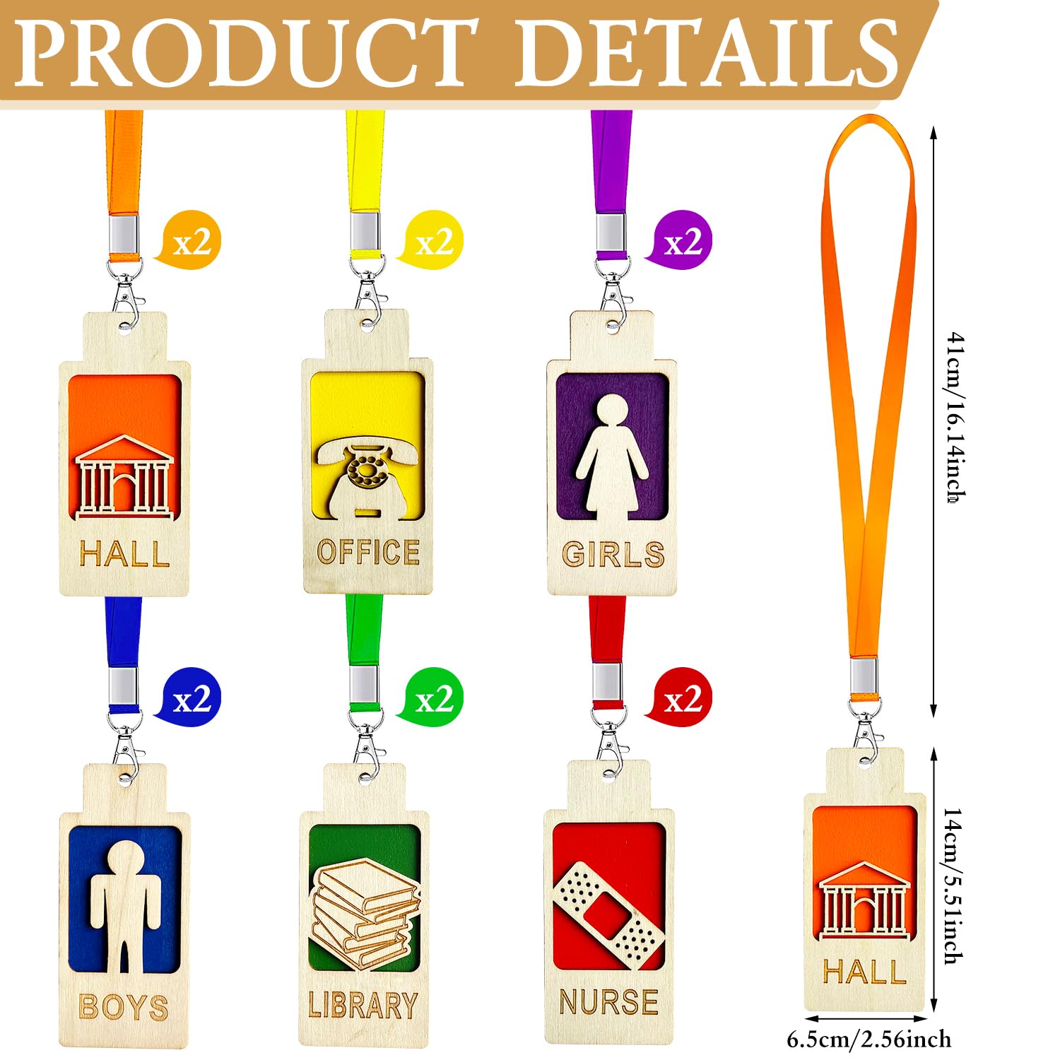 Snapklik.com : 12 Sets Hall Pass Lanyards Wooden Hall Passes For ...