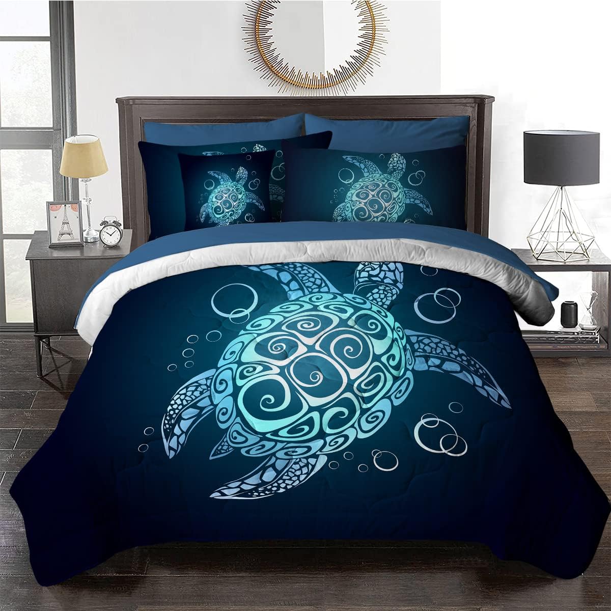 Amazon.com: BlessLiving Sea Turtle Comforter Set - Teal Turquoise Full ...