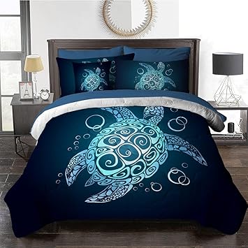 Amazon.com: BlessLiving Turtle Comforter Set Sea Turtle Bedding Teal ...